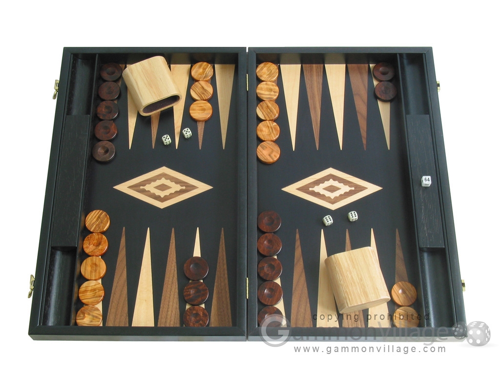 19-inch Black Backgammon Set - Olive Wood Checkers 19-inch Black Backgammon Set - Olive Wood Checkers