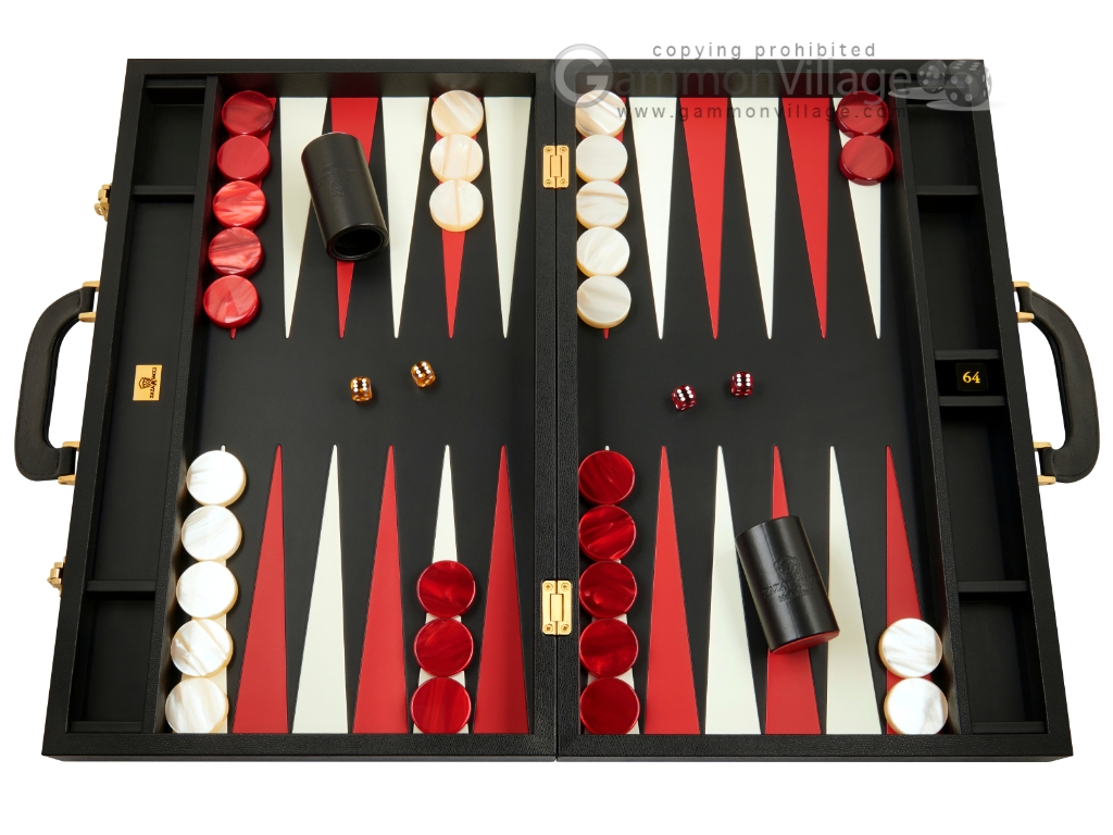 23-inch Large Leather Backgammon Set by Zaza & Sacci - Black/Red 23-inch Large Leather Backgammon Set by Zaza & Sacci - Black/Red