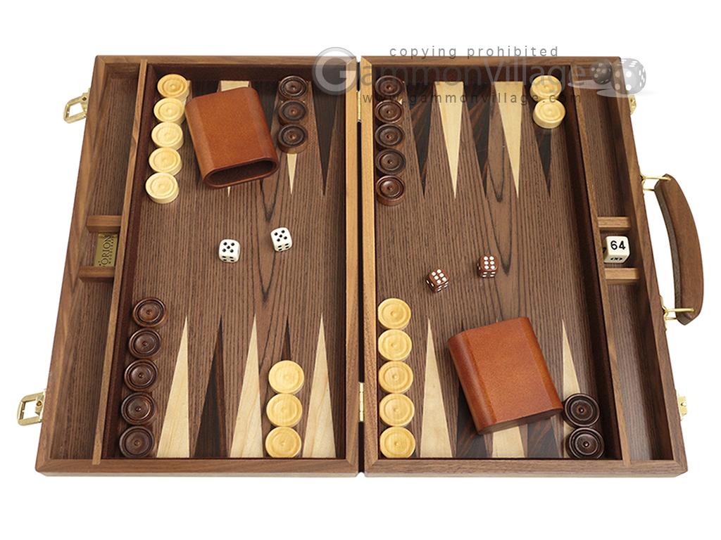 15-inch Wood Veneer Backgammon Set by Orion Woodcraft - Walnut Burl 15-inch Wood Veneer Backgammon Set by Orion Woodcraft - Walnut Burl