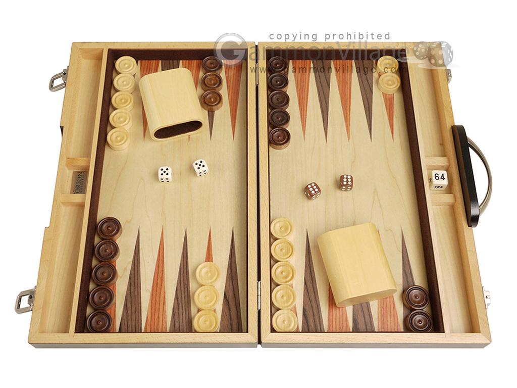 15-in Wood Veneer Backgammon Set by Orion Woodcraft - Brown Retro 15-in Wood Veneer Backgammon Set by Orion Woodcraft - Brown Retro